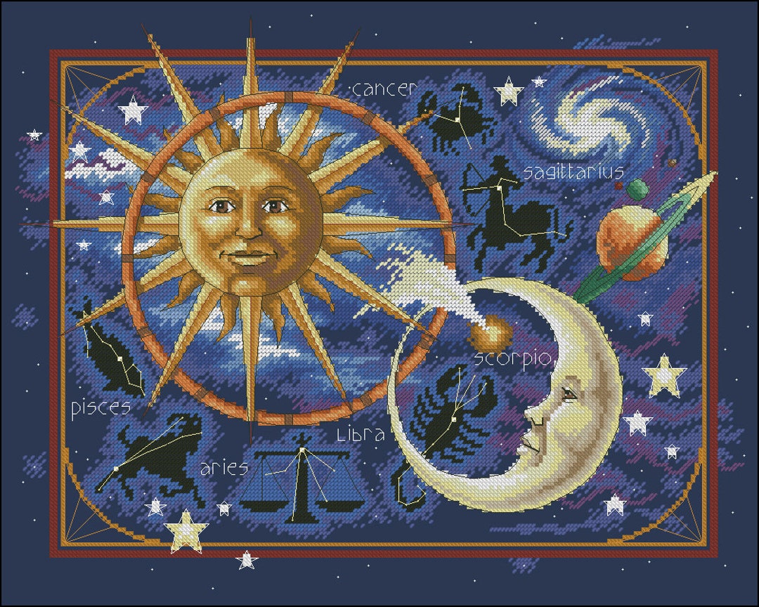 Zodiac Cross Stitch Pattern Colorful Art DIY X-stitch Chart Needlepoint ...