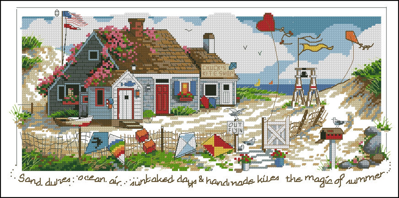 Summer Cross Stitch Pattern Beach House Colorful Chart Needlepoint ...