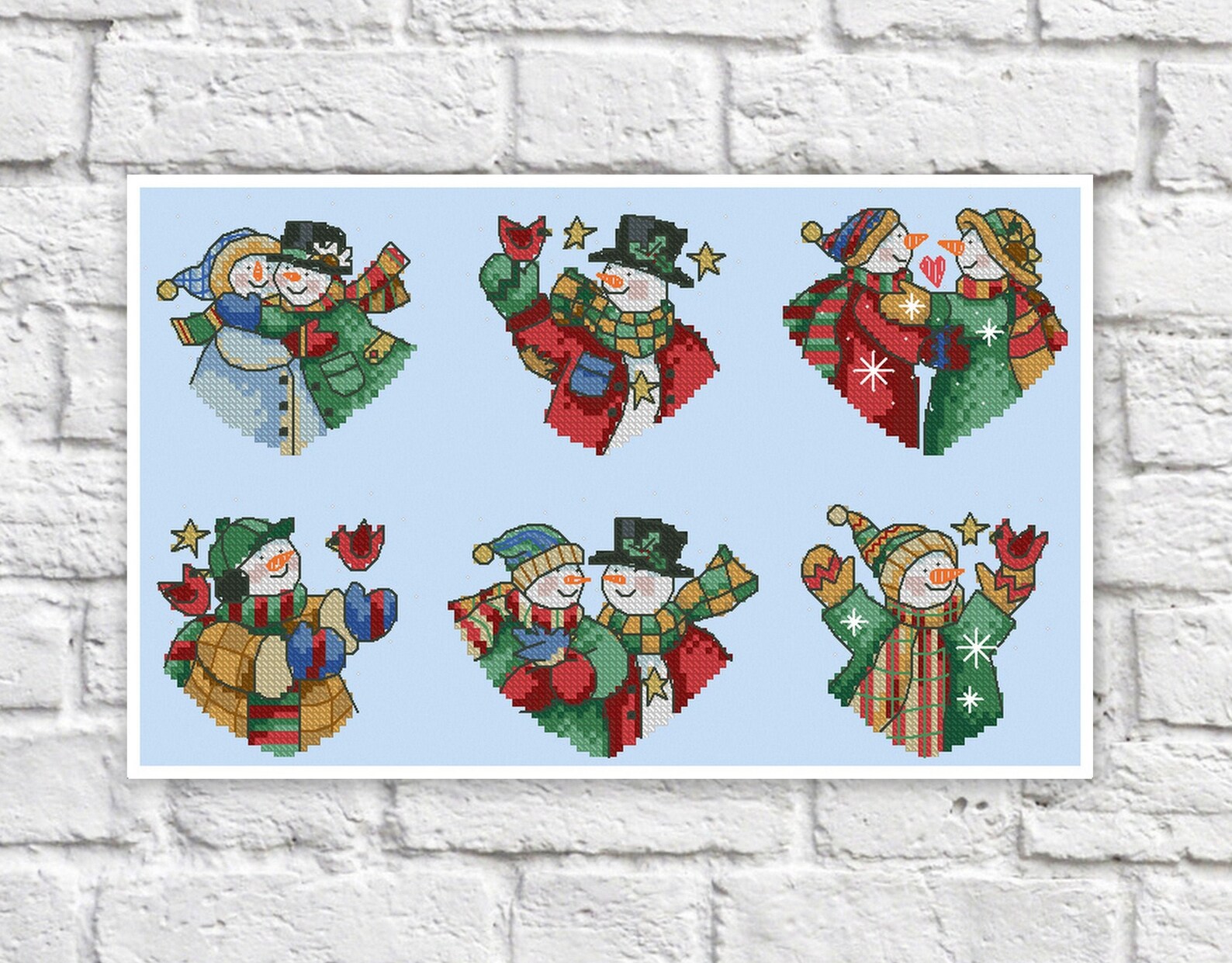 Snowmen Ornament Cross Stitch Pattern Colorful Art DIY X-stitch Chart ...