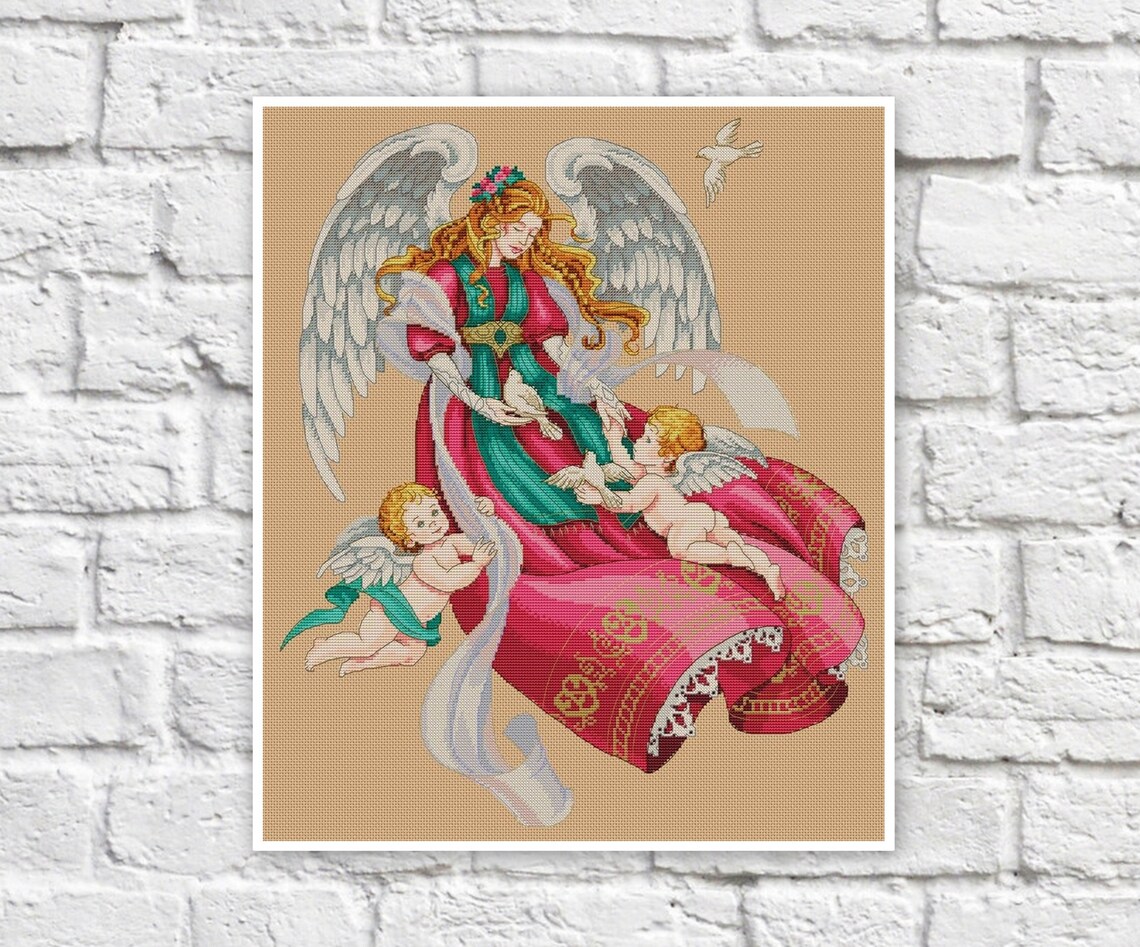 Angel Cross Stitch Pattern Colorful Art DIY X-stitch Chart - Etsy