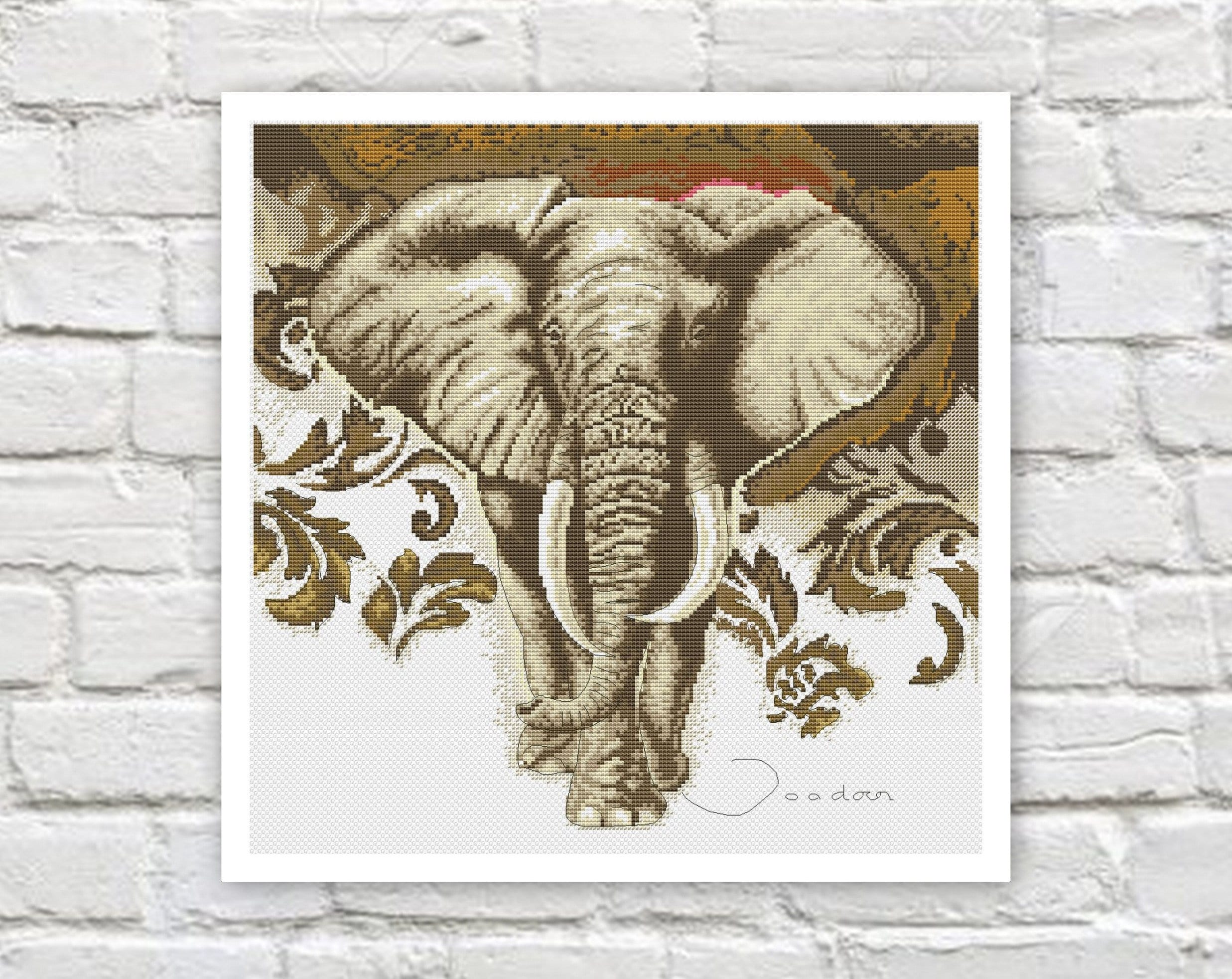 Elephant Cross Stitch Pattern Colorful Art DIY X-stitch Chart ...