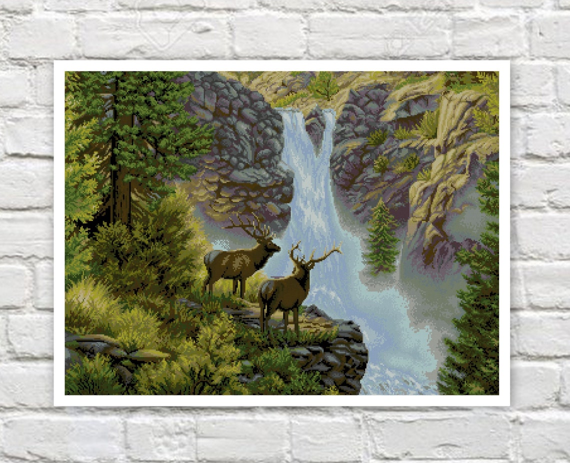 Landscape Cross Stitch Pattern Waterfall Cross Stitch Forest - Etsy