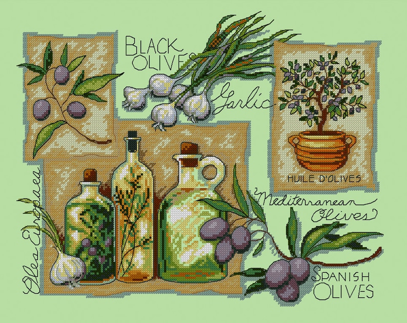 Still Life Cross Stitch Pattern Kitchen Colorful Art DIY X-stitch ...