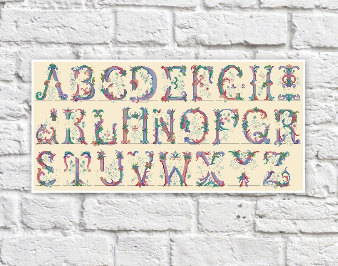 Alphabet Cross Stitch Pattern Letters Colorful Art DIY X-stitch ...