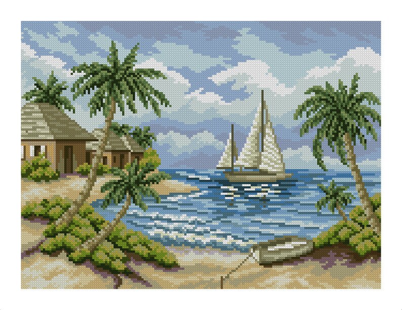 Beach Cross Stitch Pattern See Landscape Counted PDF X-stitch - Etsy