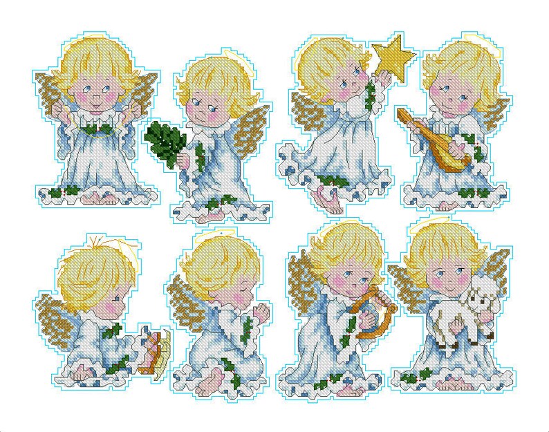 Angels Cross Stitch Pattern Baby Colorful Art DIY X-stitch Chart ...
