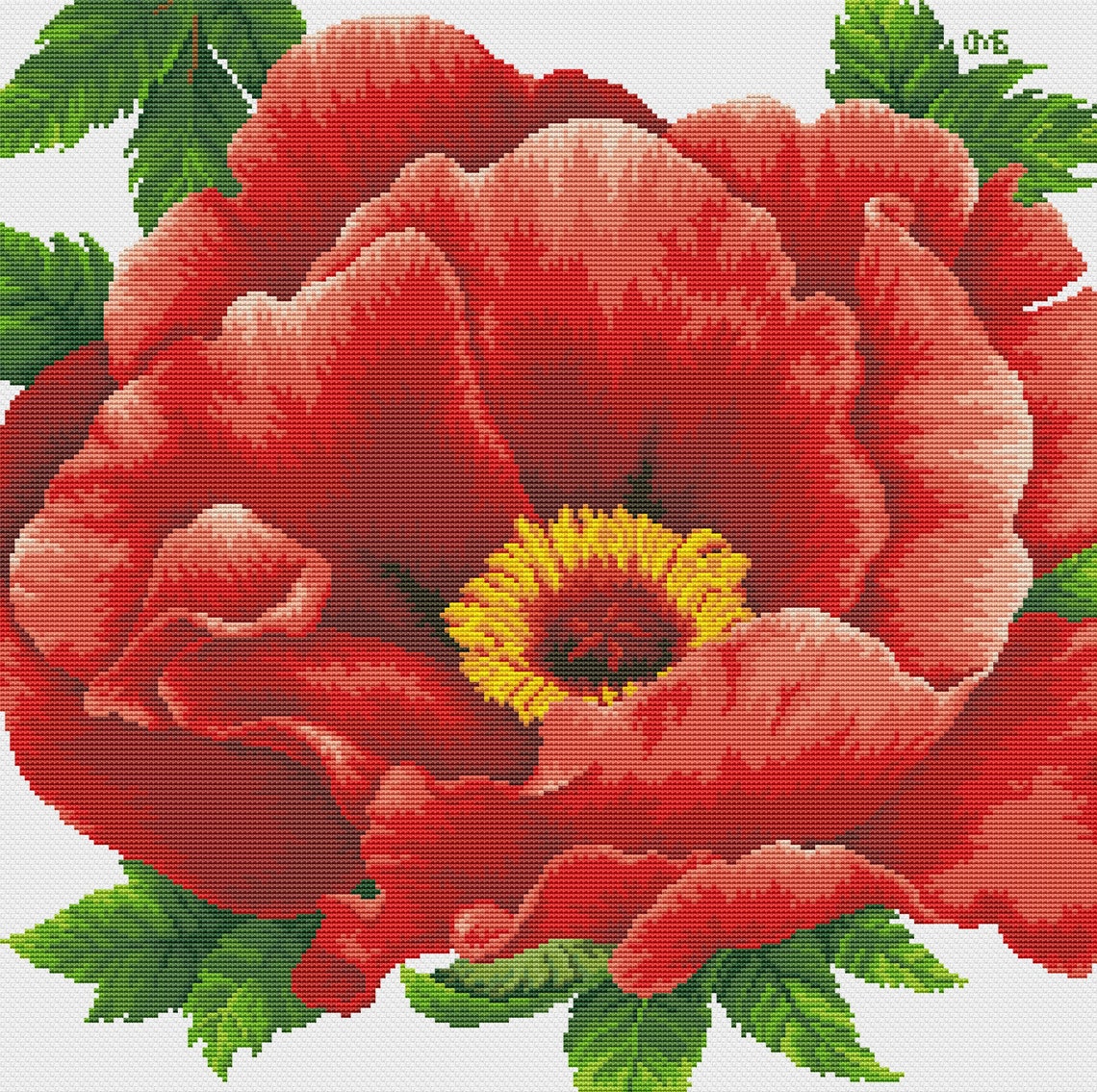 Pillow Poppy Cross Stitch Pattern Colorful Art DIY X-stitch Needlepoint ...