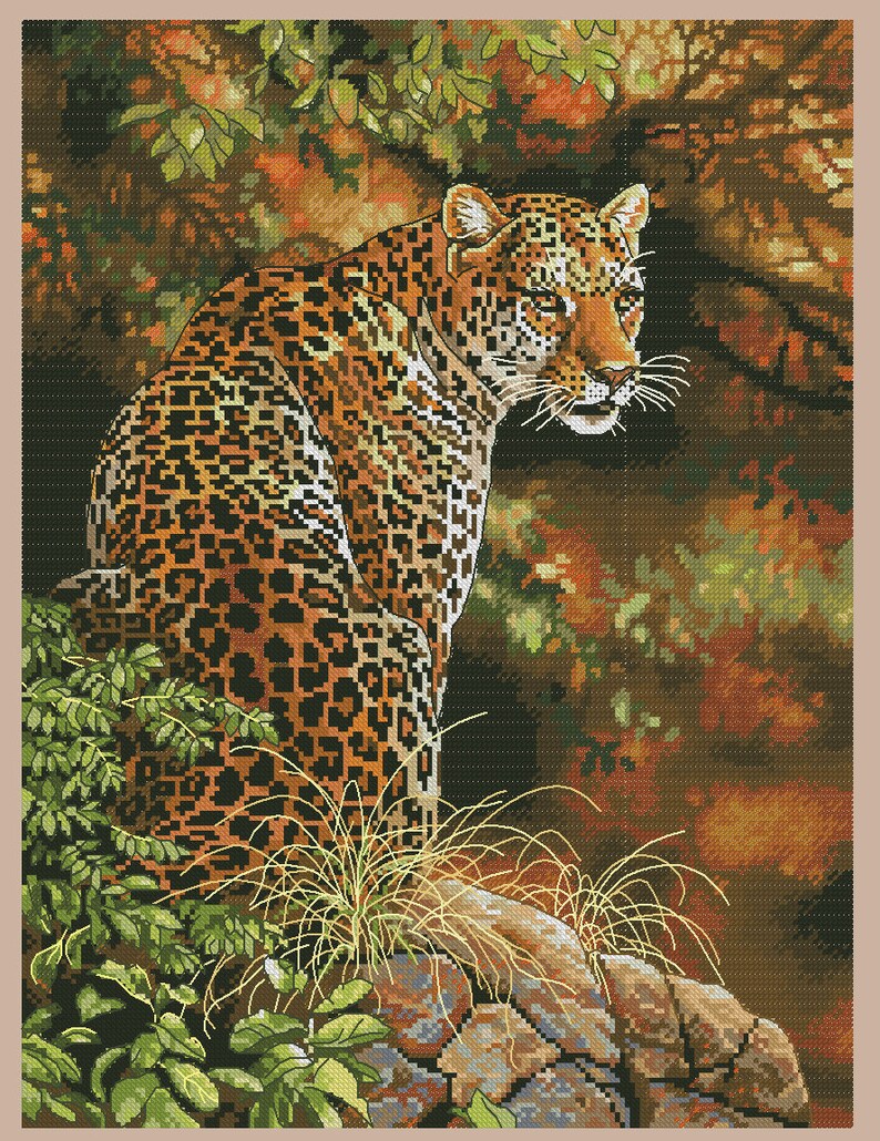 Forest Animals Cross Stitch Pattern Cheetah Colorful Art DIY - Etsy