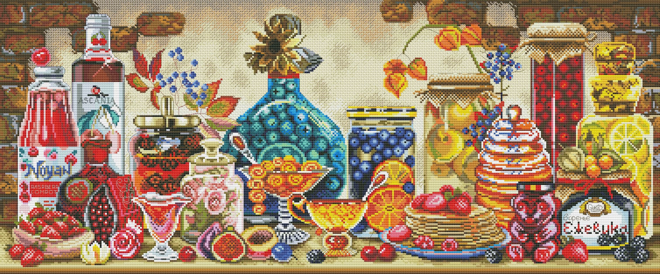 Kitchen Jam Cross Stitch Pattern Colorful Art DIY X-stitch Needlepoint ...