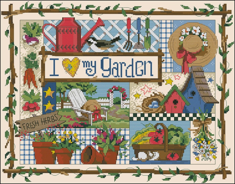 Garden Sampler Cross Stitch Pattern Colorful Art DIY X-stitch Chart ...