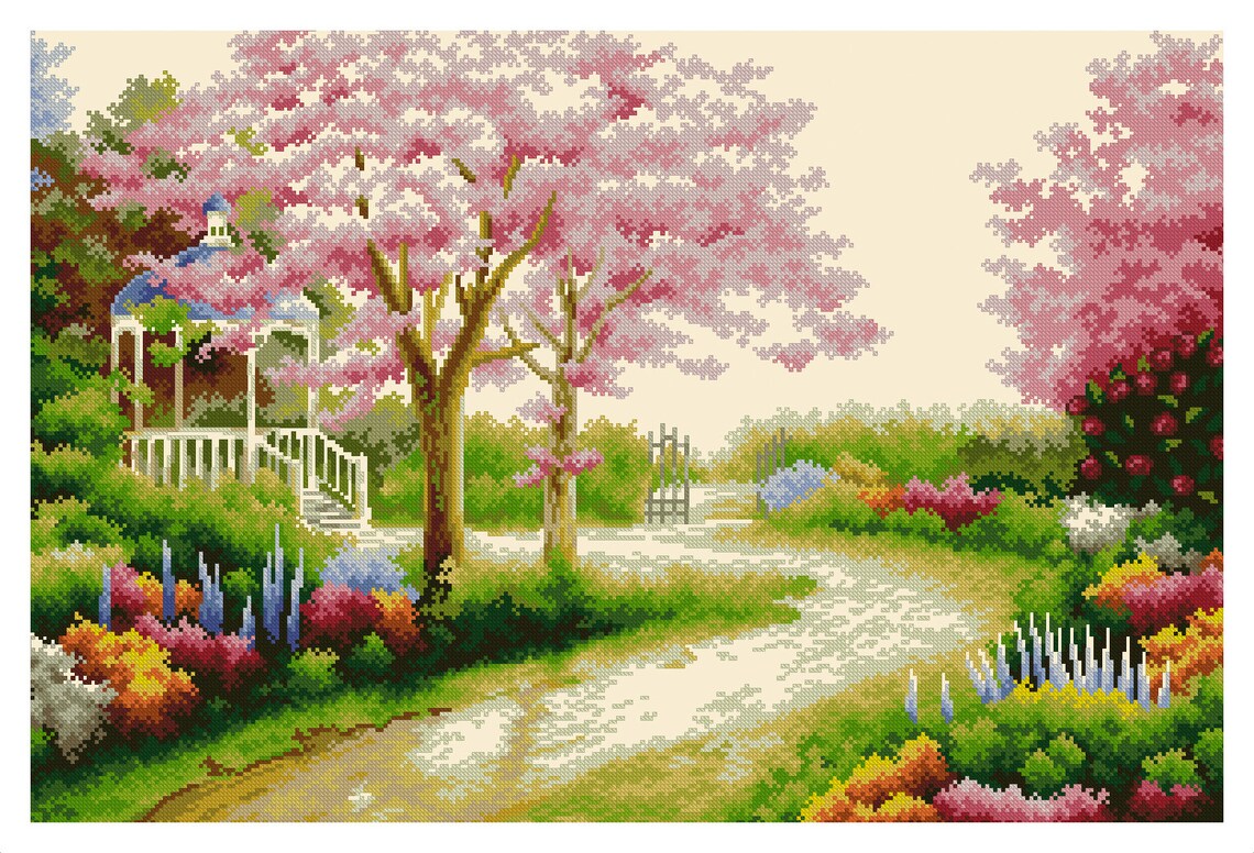 Landscape Cross Stitch Pattern Garden Cross Stitch Park Counted PDF X ...