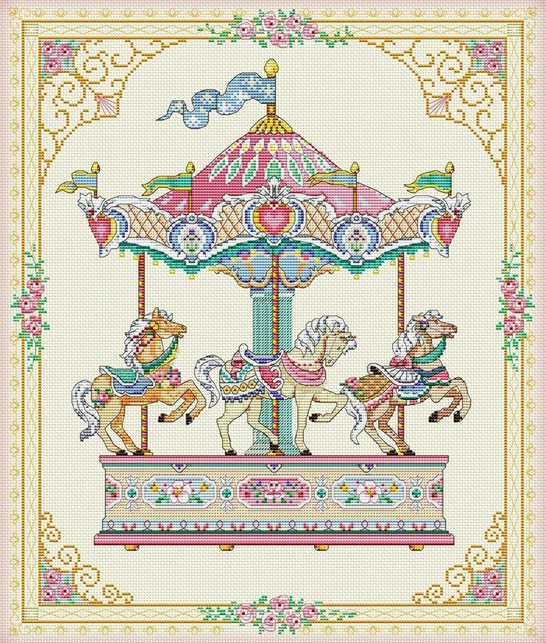 Carousel Cross Stitch Pattern Colorful Art DIY X-stitch Chart - Etsy