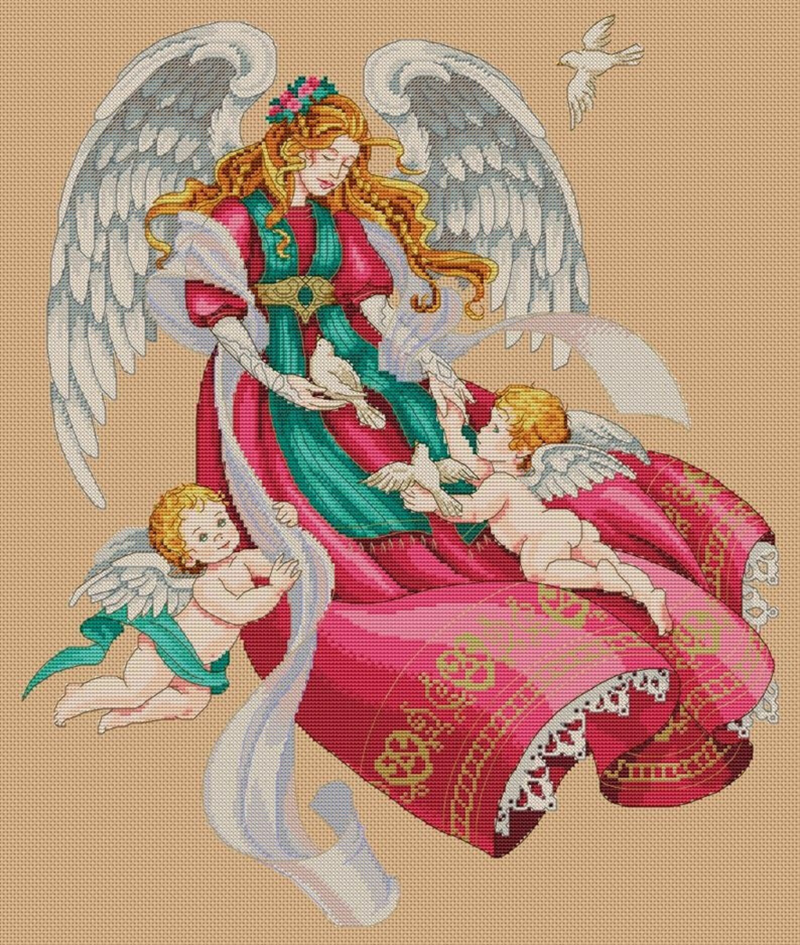 Angel Cross Stitch Pattern Colorful Art DIY X-stitch Chart Needlepoint ...