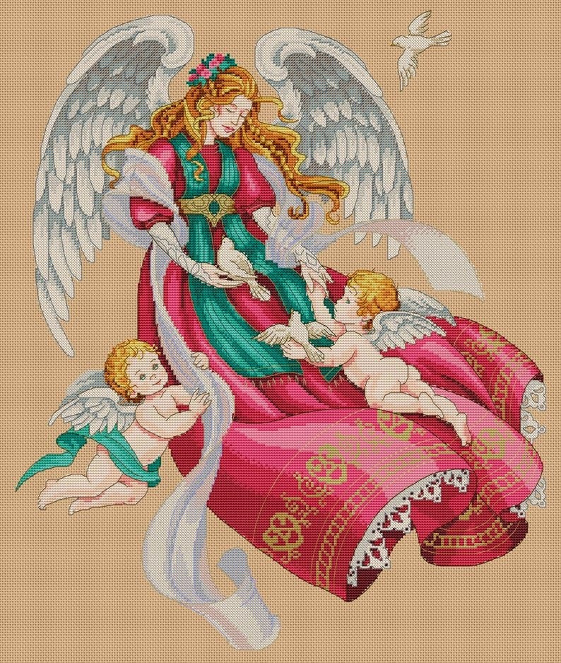 Angel Cross Stitch Pattern Colorful Art DIY X-stitch Chart Needlepoint ...