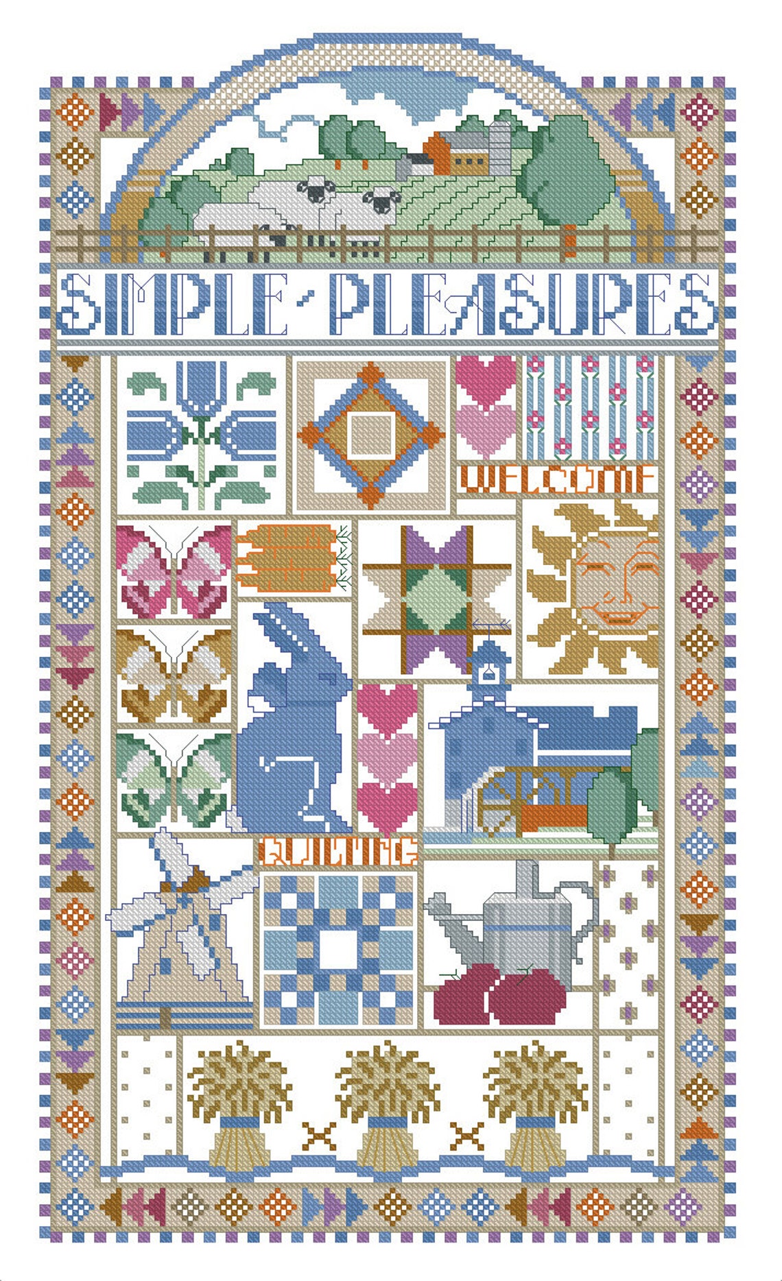 Samplercross Stitch Pattern Simple Colorful Art DIY X-stitch ...