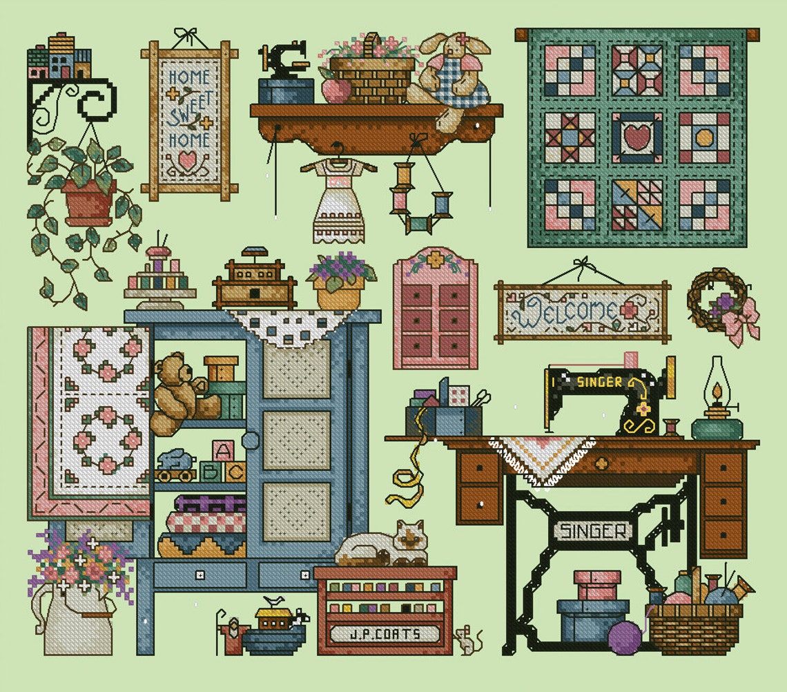 Sew Cross Stitch Pattern Sampler Colorful Art DIY X-stitch Chart ...