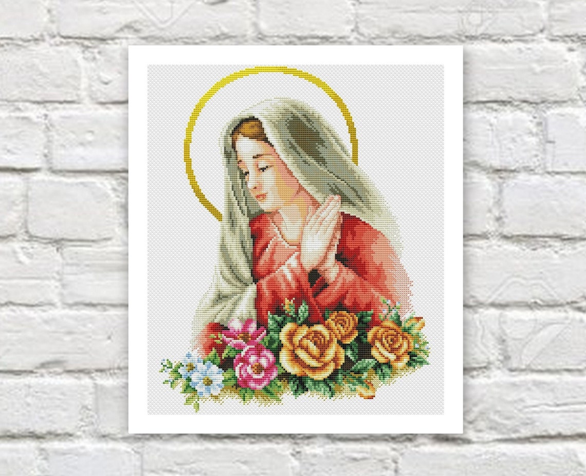 Virgin Mary Cross Stitch Pattern Colorful Art DIY X-stitch | Etsy