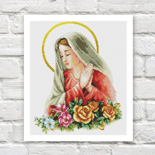 Virgin Mary Cross Stitch Pattern Colorful Art DIY X-stitch - Etsy