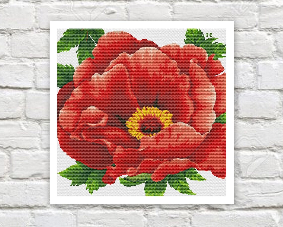 Pillow Poppy Cross Stitch Pattern Colorful Art DIY X-stitch Needlepoint ...