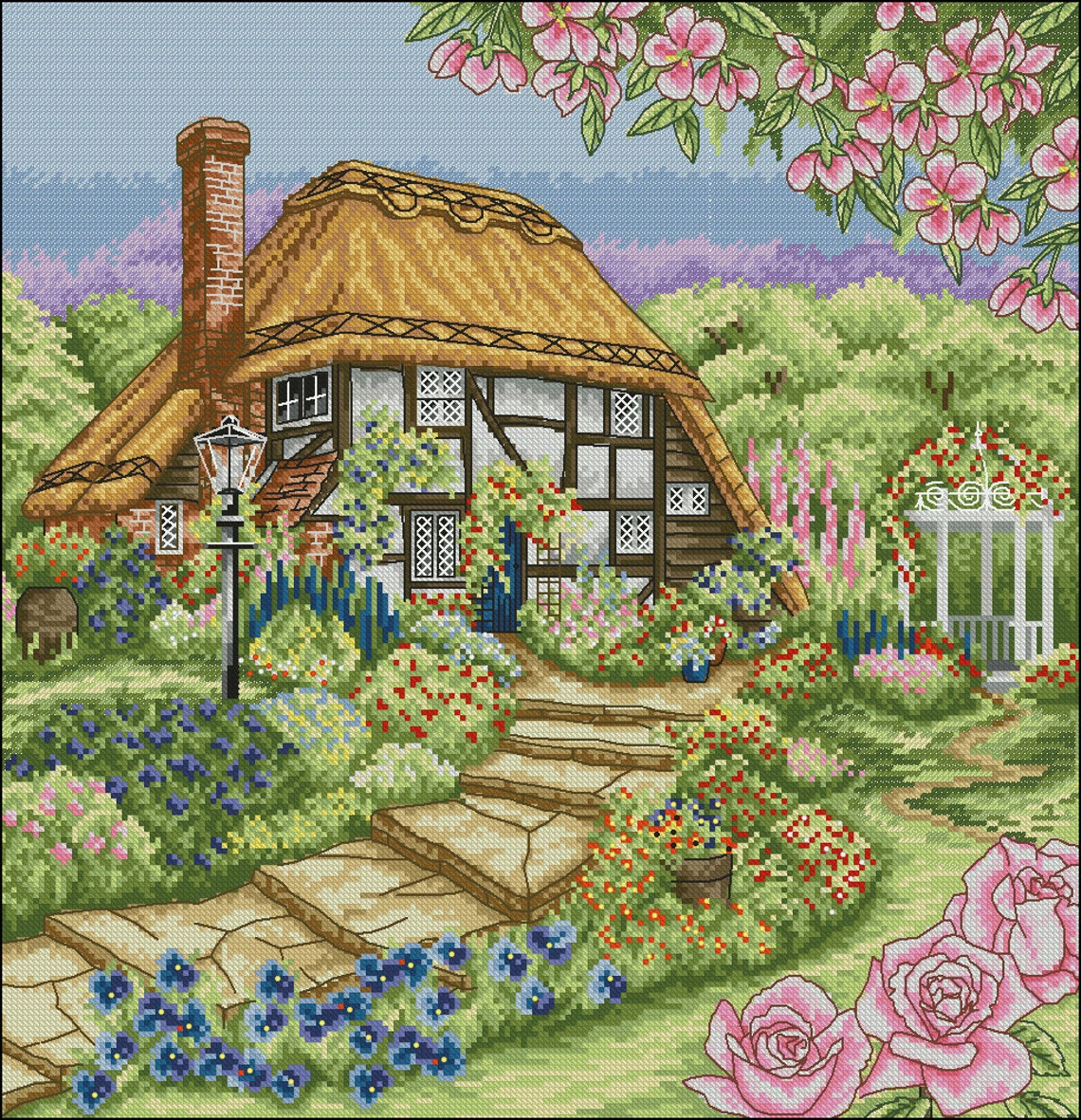 House Cross Stitch Pattern Village House Colorful Art DIY X-stitch ...