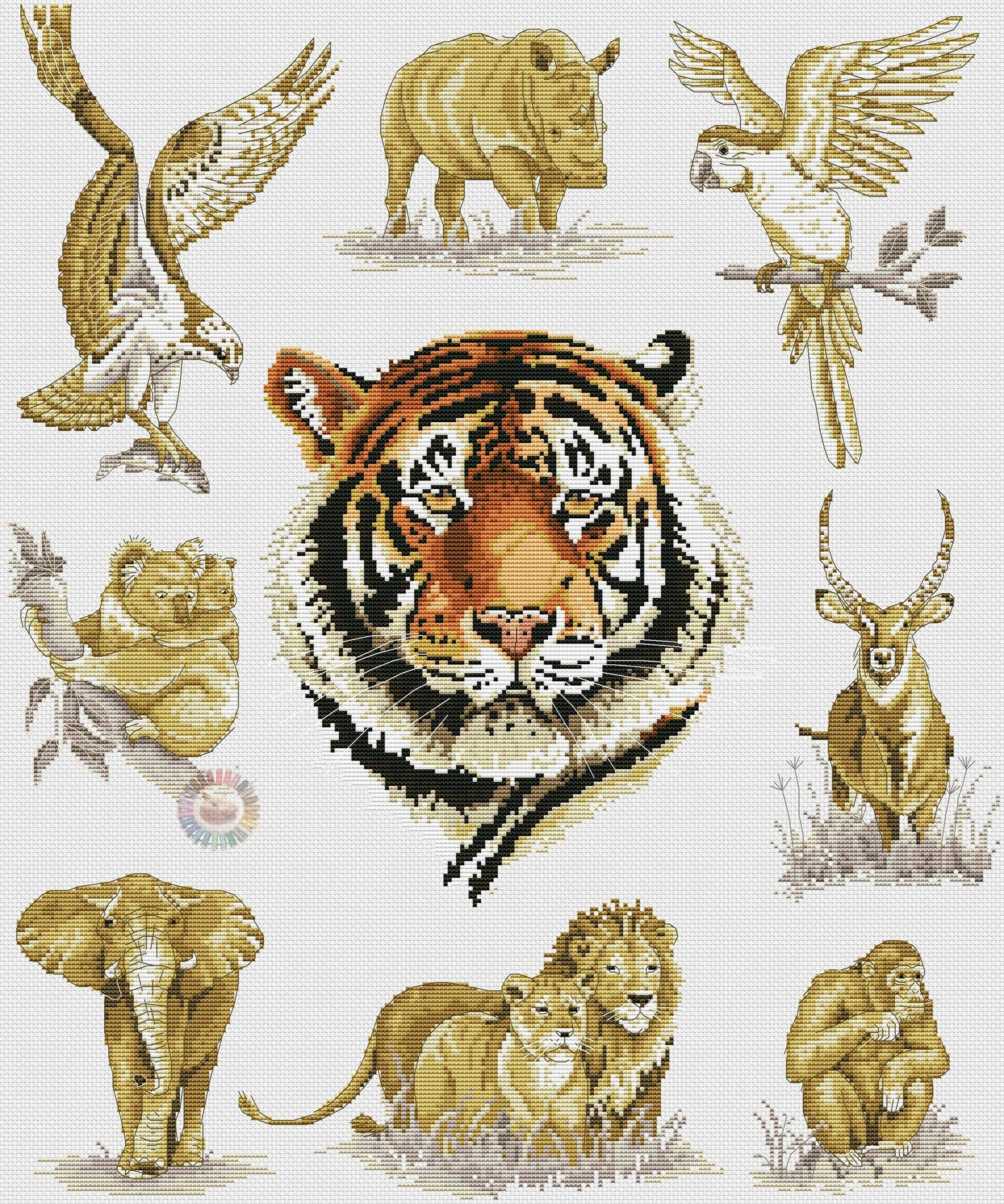 Tiger Cross Stitch Pattern Animals Colorful Art DIY X-stitch - Etsy