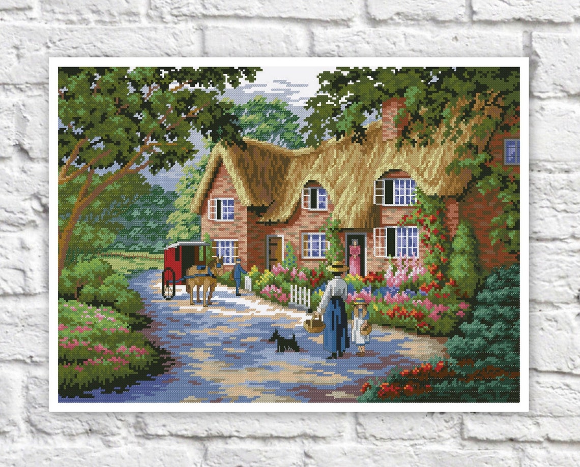 Victorian Cottage Cross Stitch Pattern Colorful Art DIY - Etsy