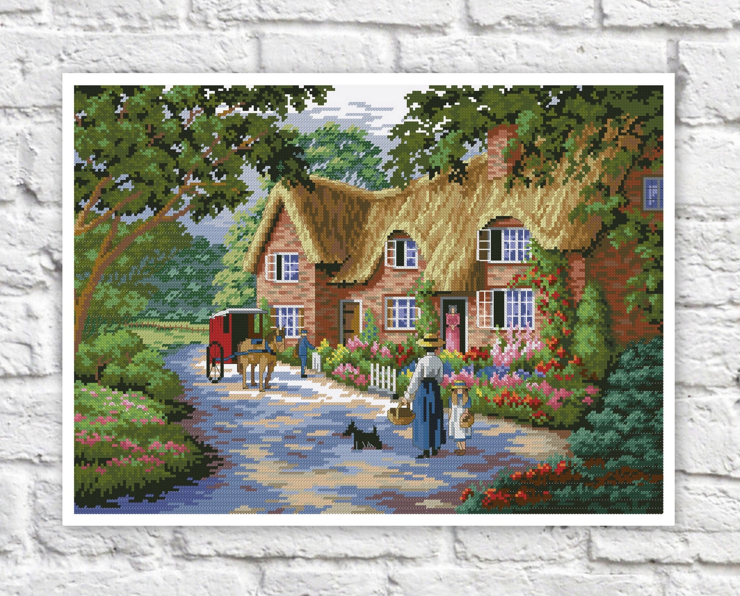Victorian Cottage Cross Stitch Pattern Colorful Art DIY - Etsy