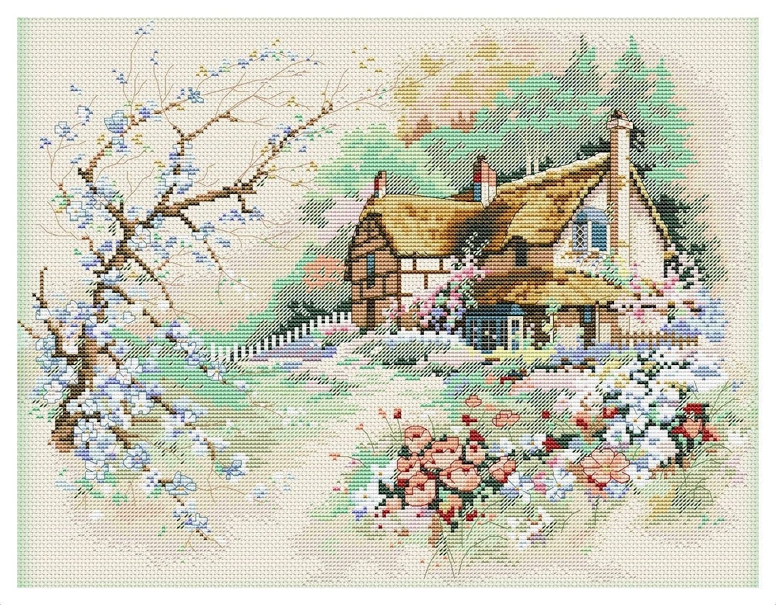 Village Houses Cross Stitch Pattern Colorful Art DIY X-stitch - Etsy