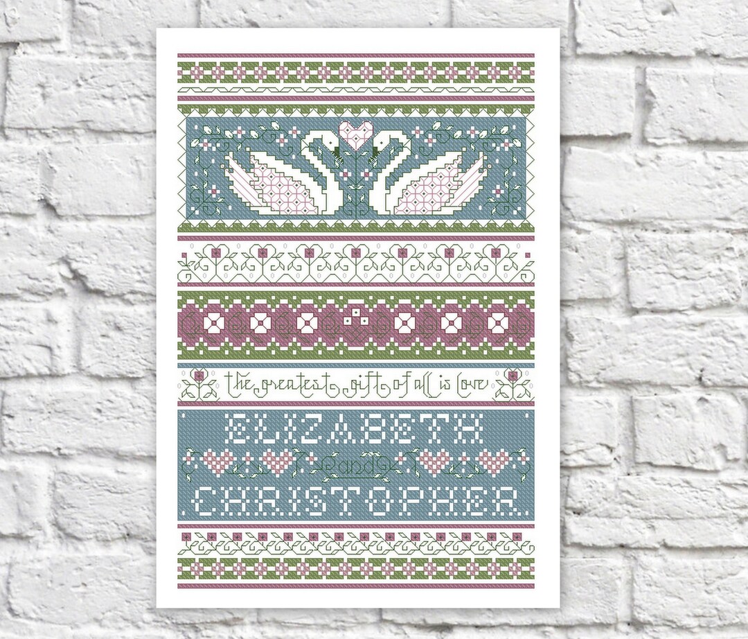 Wedding Sampler Cross Stitch Pattern Colorful Art DIY X-stitch Chart ...