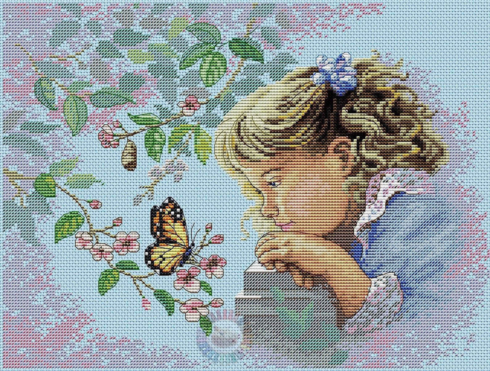Girl Cross Stitch Pattern Colorful Art DIY X-stitch Chart - Etsy
