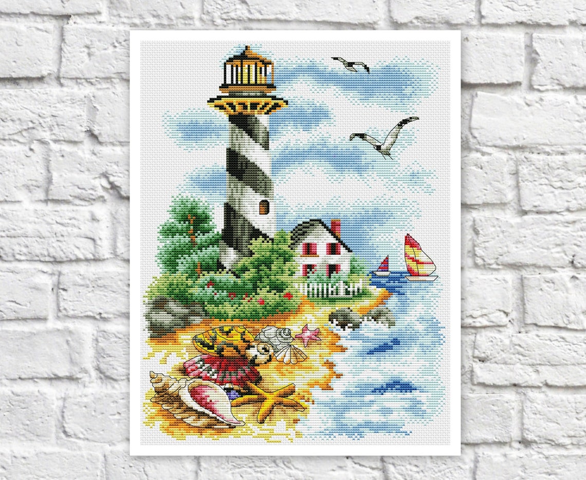 Lighthouse Cross Stitch Pattern Colorful Art DIY X-stitch | Etsy