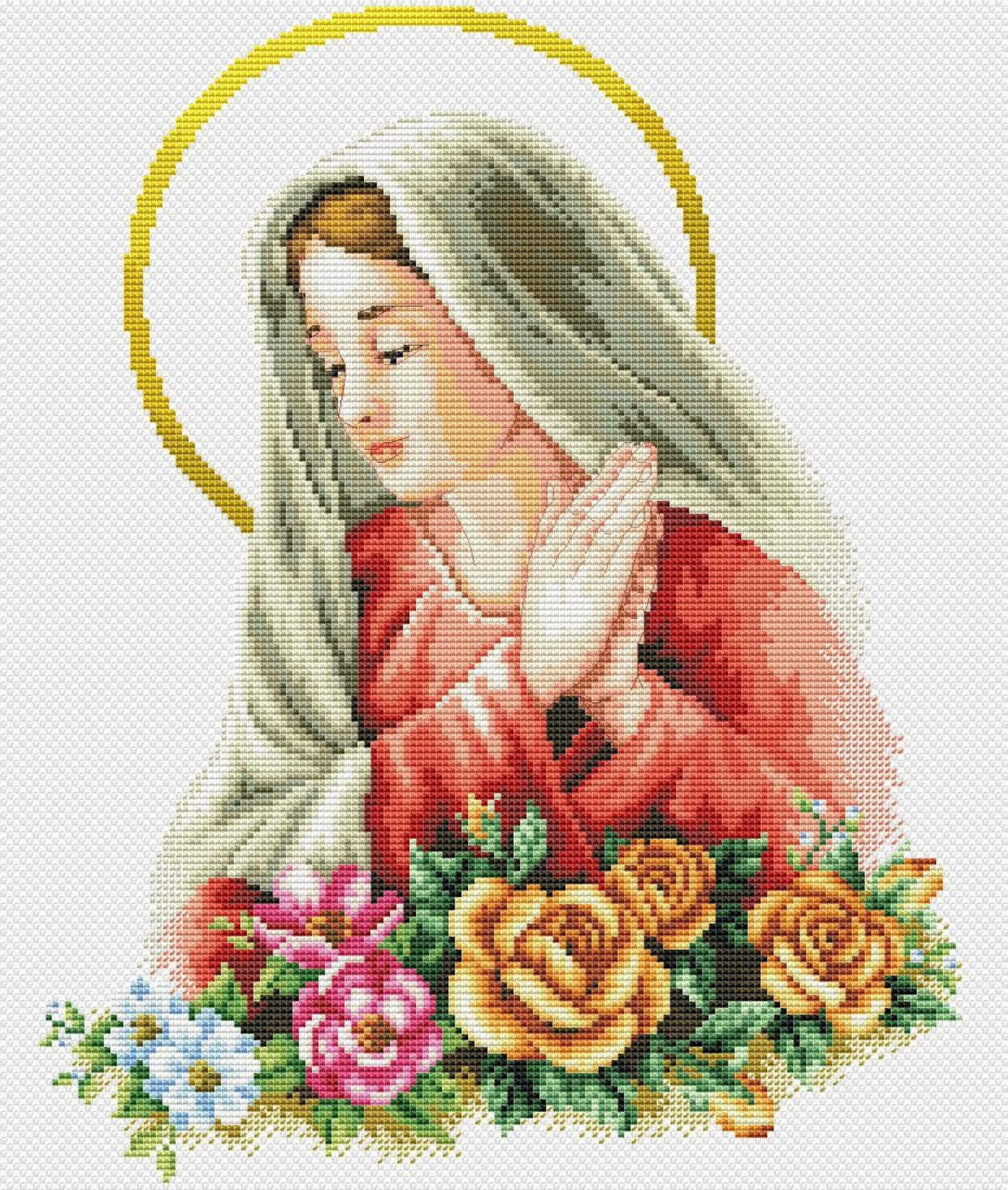 Virgin Mary Cross Stitch Pattern Colorful Art DIY X-stitch | Etsy