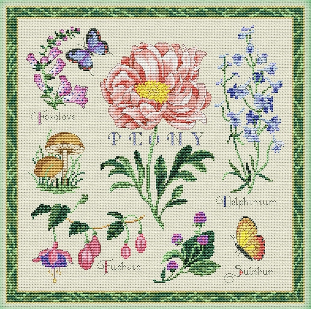 Flowers Sampler Cross Stitch Pattern Botanical Colorful Art | Etsy