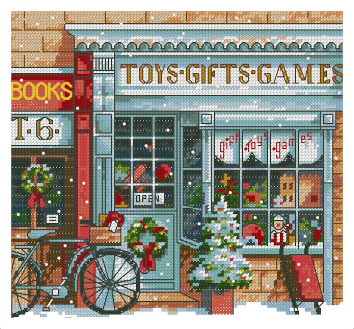 Christmas Shop Cross Stitch Pattern Colorful Art DIY X-stitch ...