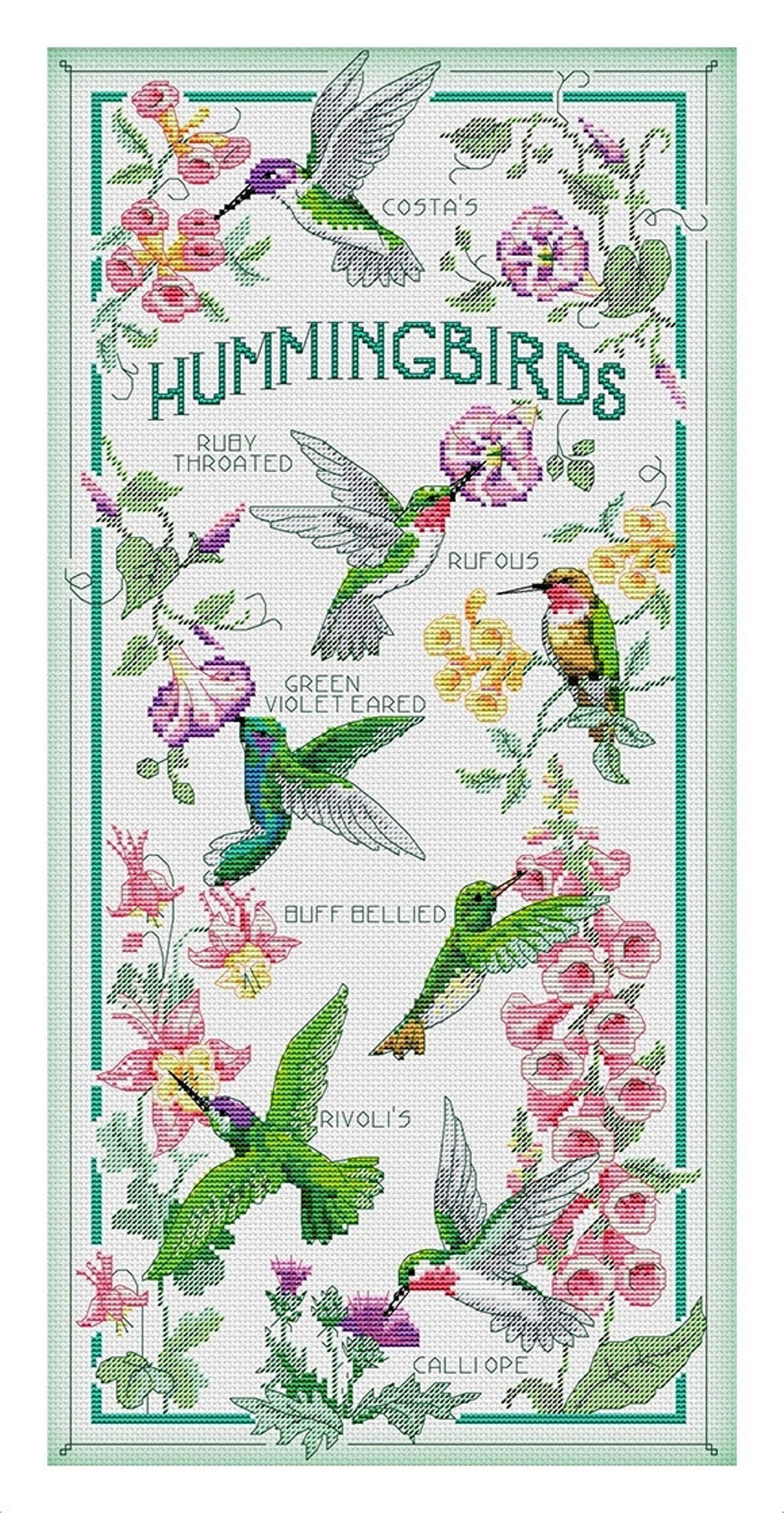 Hummingbird Cross Stitch Pattern Colorful Art DIY X-stitch - Etsy