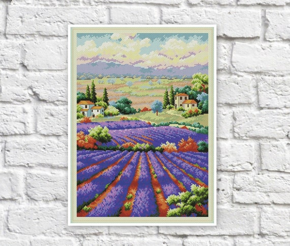 Lavender Cross Stitch Pattern Colorful Art DIY X-stitch Chart | Etsy