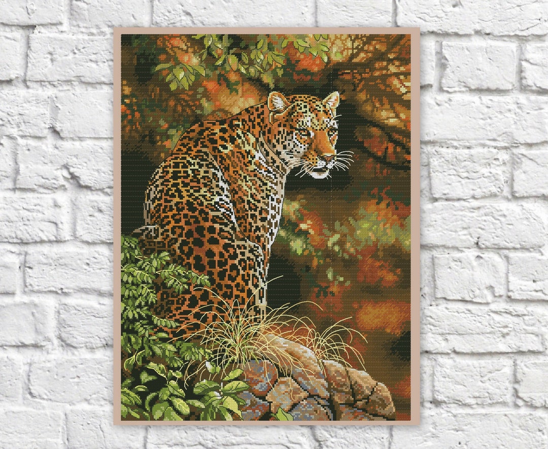 Forest Animals Cross Stitch Pattern Cheetah Colorful Art DIY X-stitch ...