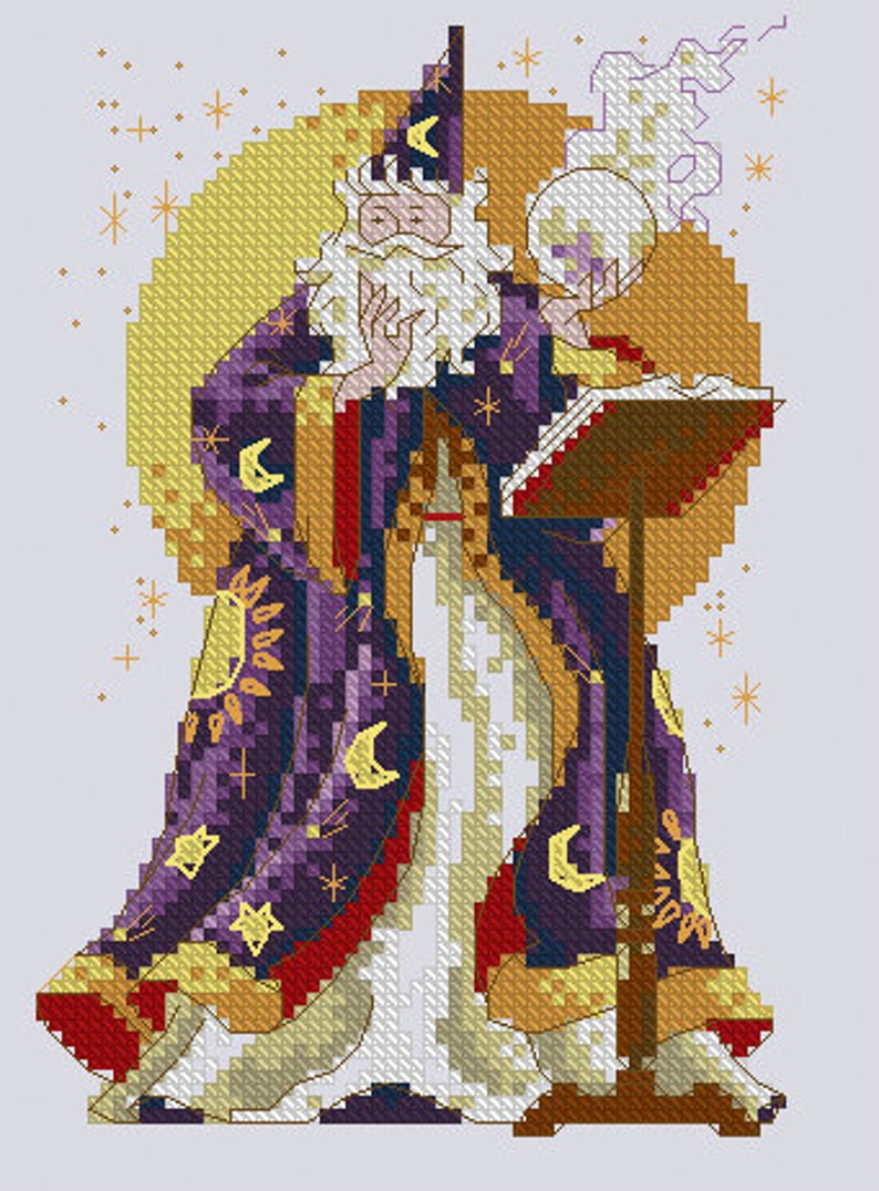 Wizard Cross Stitch Pattern Colorful Art DIY X-stitch Chart | Etsy