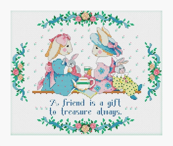 Bunny Rabbits Cross Stitch Pattern Colorful Art DIY X-stitch - Etsy