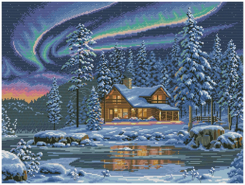 Winter Cross Stitch Pattern Colorful Art DIY X-stitch Chart Needlepoint ...