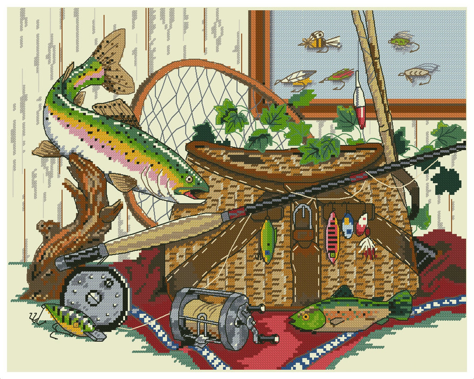 Fishing Cross Stitch Pattern Colorful Art DIY X-stitch Chart - Etsy