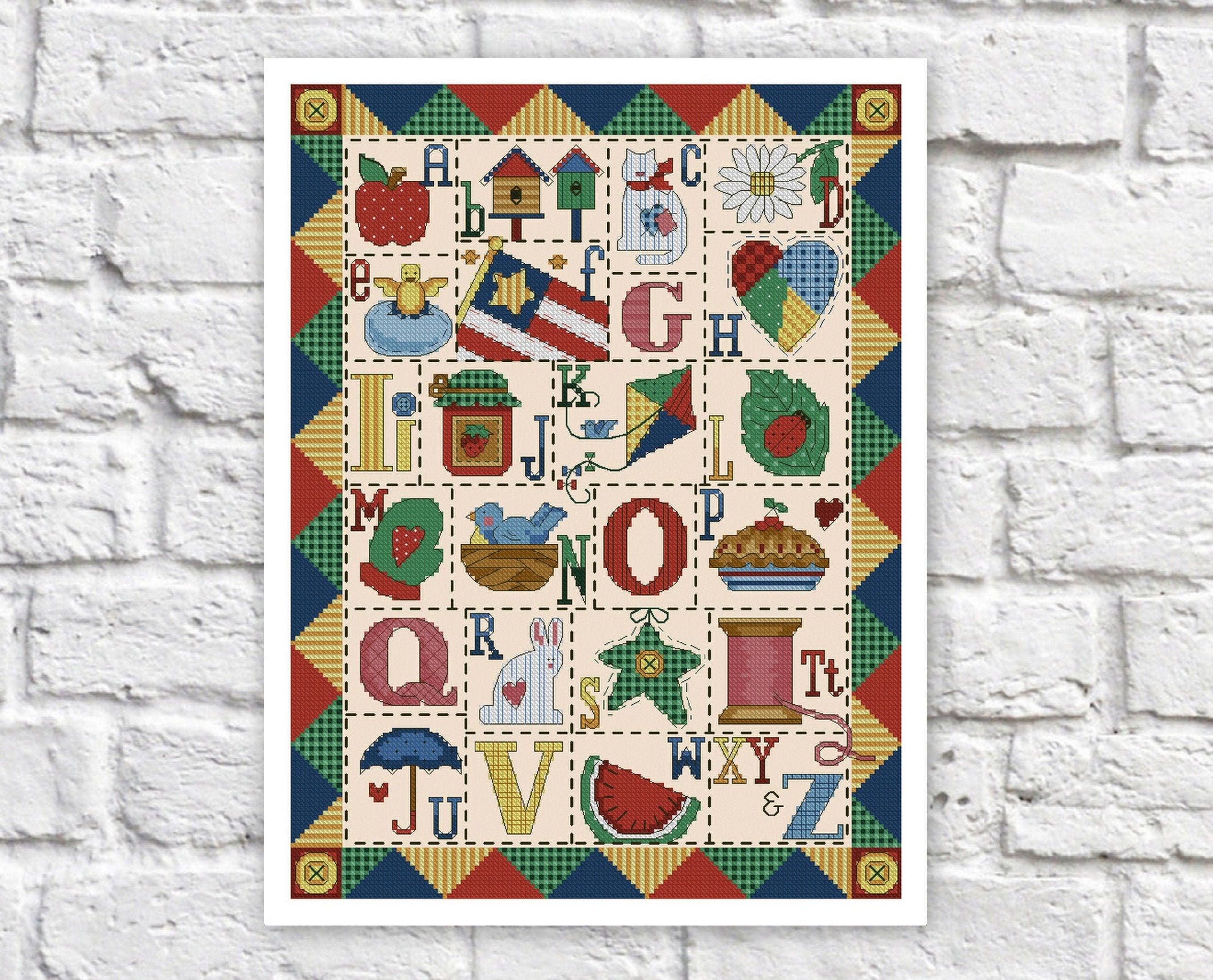 Alphabet Sampler Cross Stitch Pattern Colorful Art DIY - Etsy