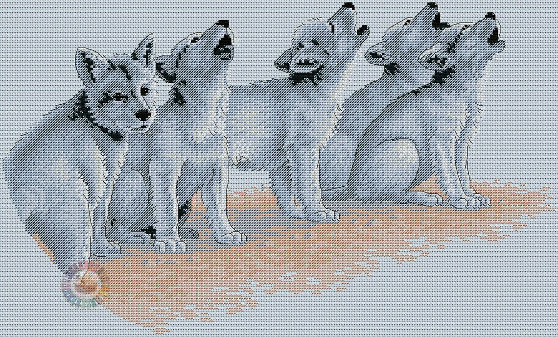 Wolves Cross Stitch Pattern Colorful Art DIY X-stitch Chart | Etsy