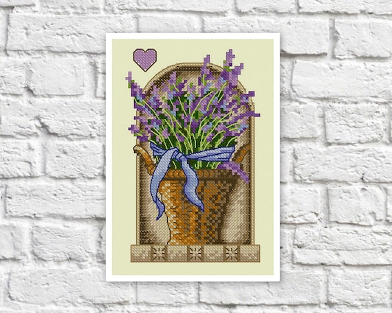 Bouquet Lavender Cross Stitch Pattern Colorful Art DIY | Etsy