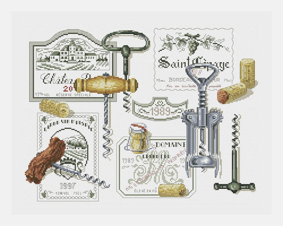 Kitchen Sampler Cross Stitch Pattern Wine Sampler Colorful Art DIY X ...