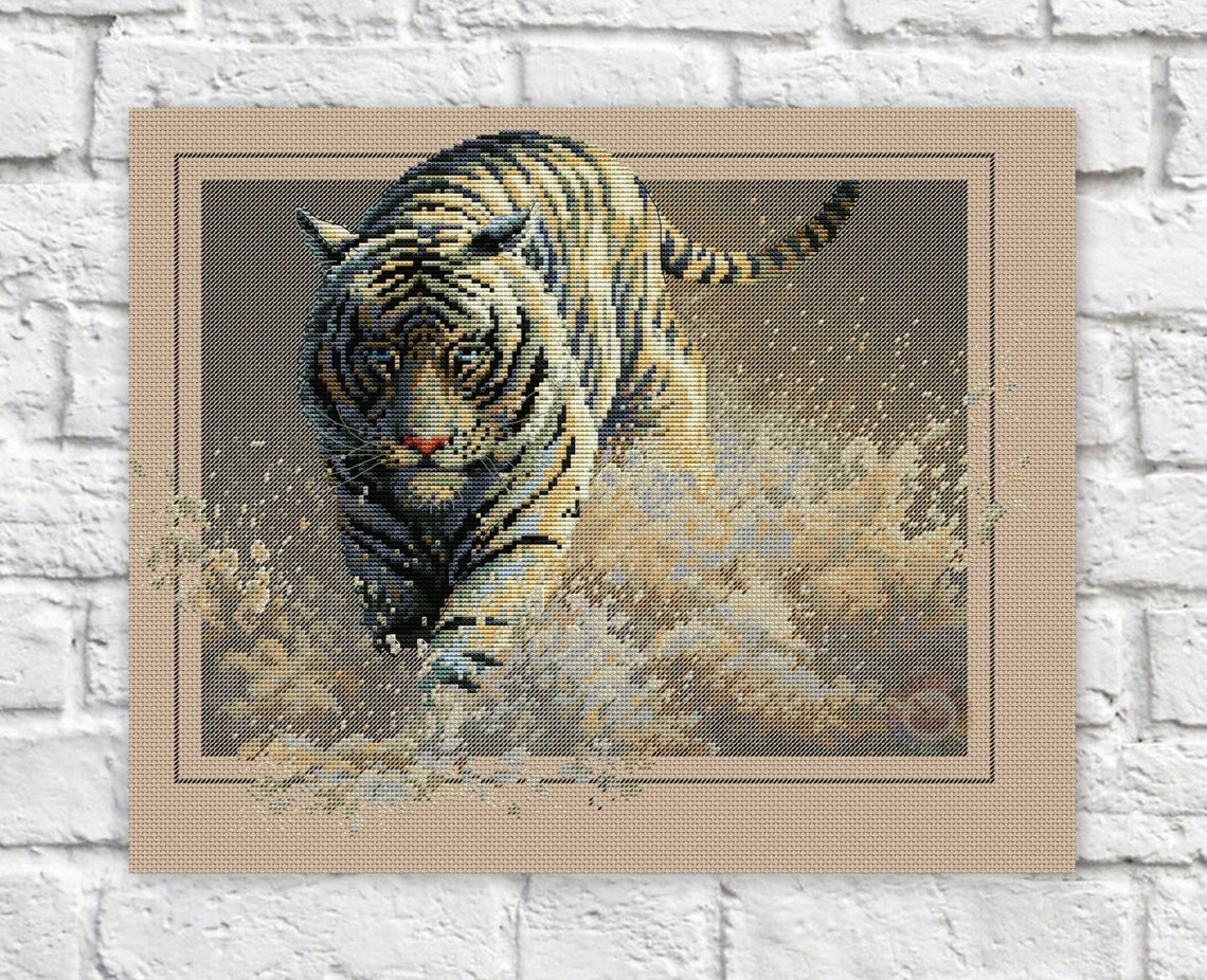 Tiger Cross Stitch Pattern Colorful Art DIY X-stitch Chart | Etsy