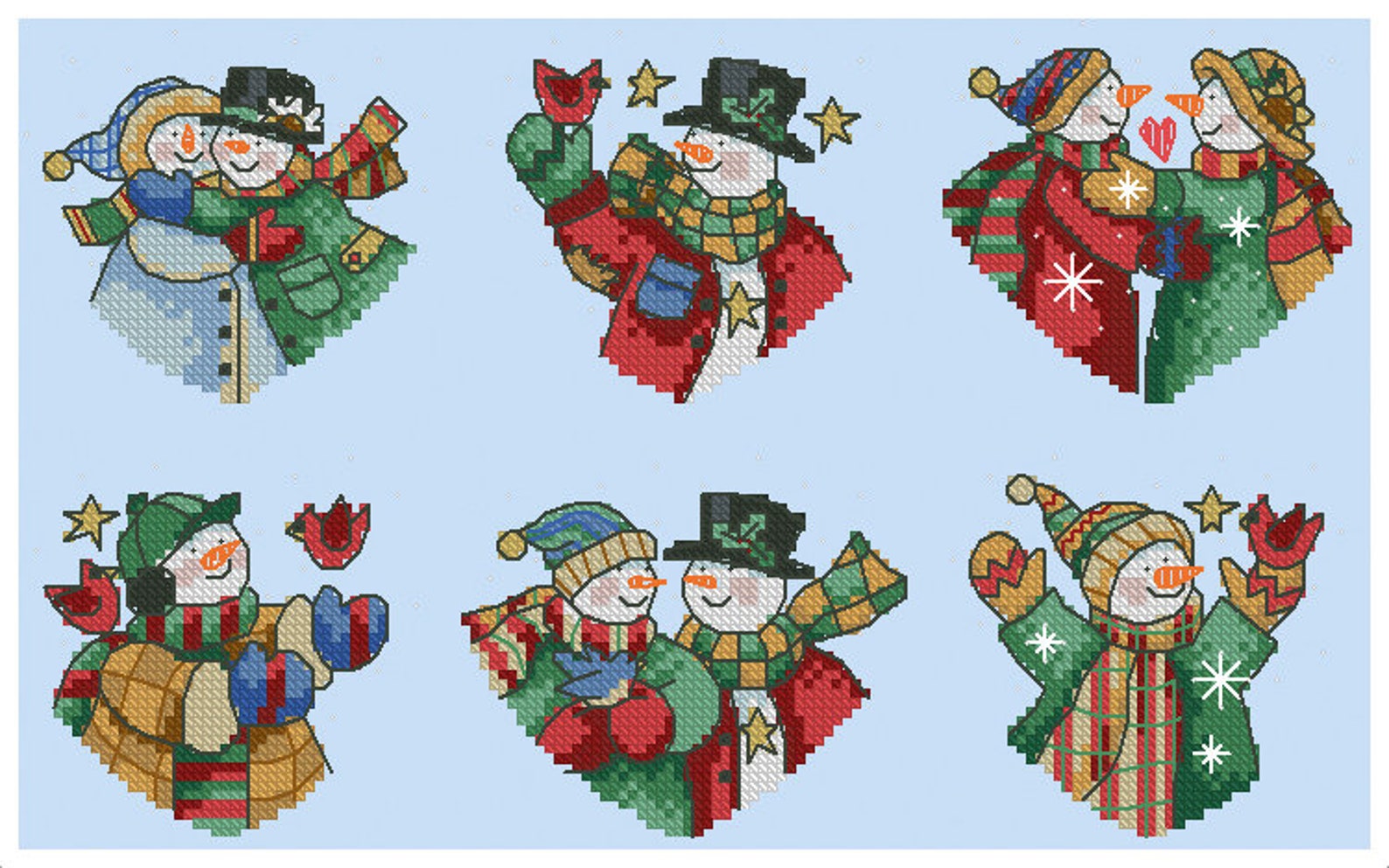 Snowmen Ornament Cross Stitch Pattern Colorful Art DIY X-stitch Chart ...