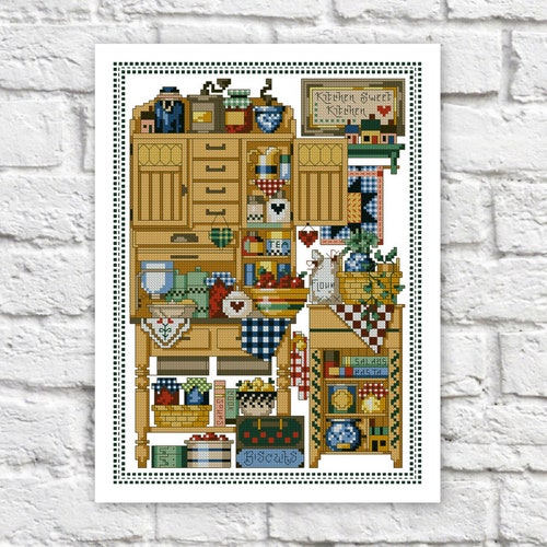 Kitchen Cross Stitch Pattern Cabinets Colorful Art DIY - Etsy