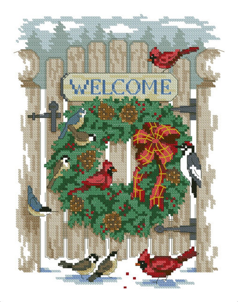 Christmas Welcome Cross Stitch Pattern Colorful Art DIY X-stitch ...