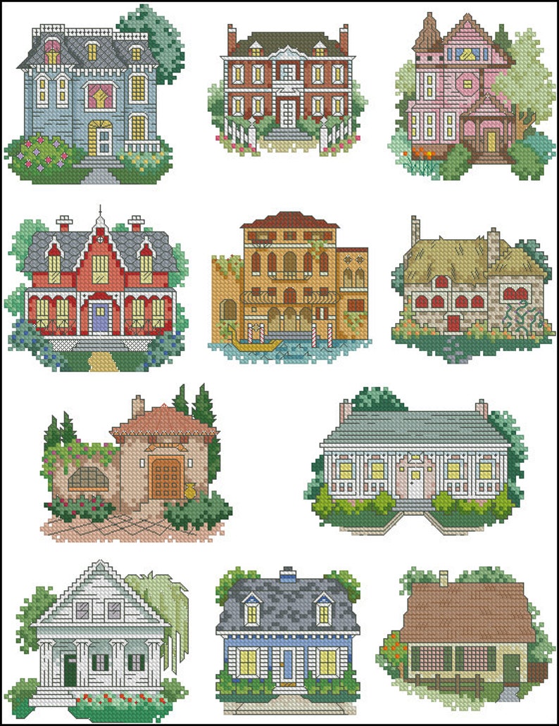 Small Houses Cross Stitch Pattern Cottage Cross Stitch Set of 3 Counted ...